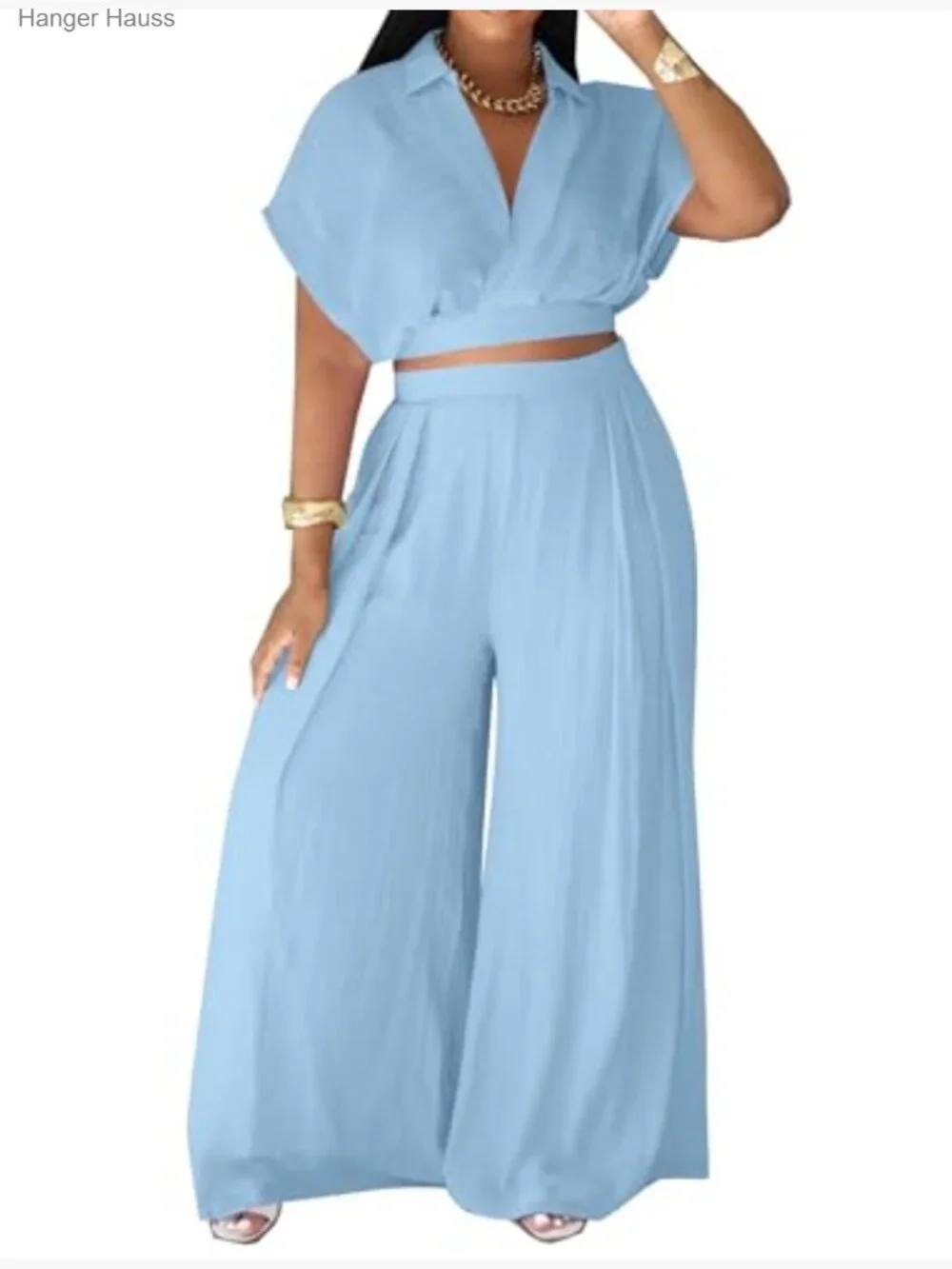 Pants & Jumpsuits | Womens Flowy Two Piece Outfit Crop Top Wide Leg ...